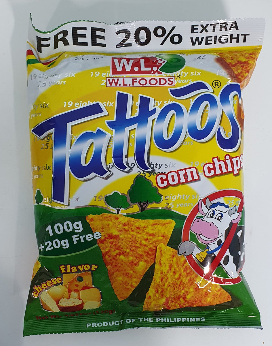 W.L. - Tattoos Corn Chips Cheese Flavour 120g – Fresh Food Market ...